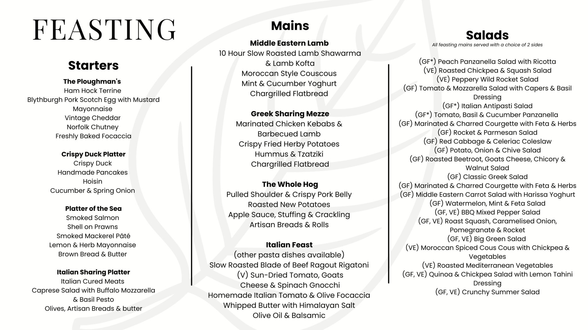 Feasting Menu - Gold Leaf Catering